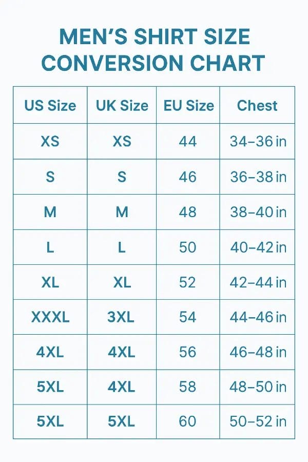 Men’s Shirt Conversion Size Chart: Find Your Perfect Fit Anywhere ...